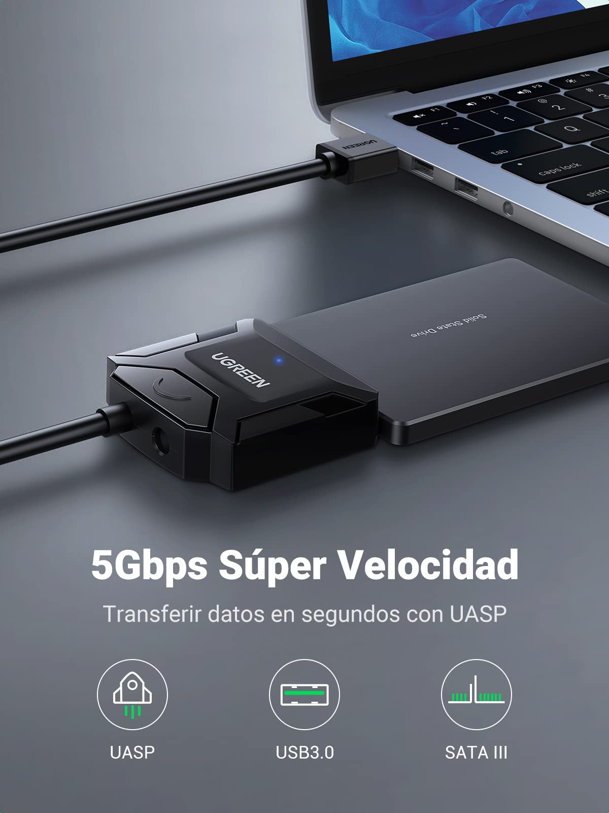 UGREEN Adaptador SATA 2,5" 3,5" HDD SSD 20TB, Cable SATA USB 3.0 ...