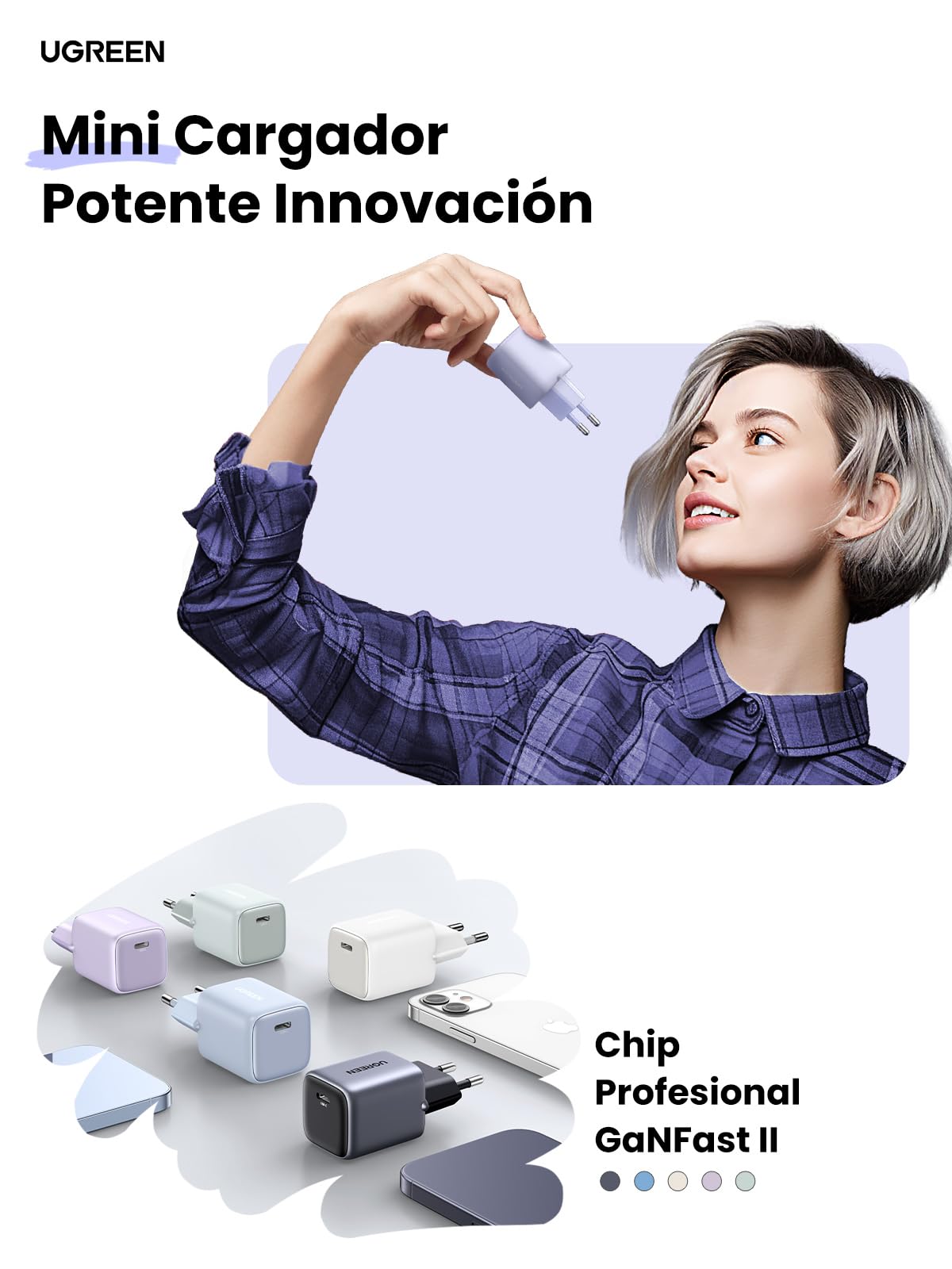 UGREEN Nexode Mini Cargador USB C GaN de 30W (Púrpura) – UGREEN ES